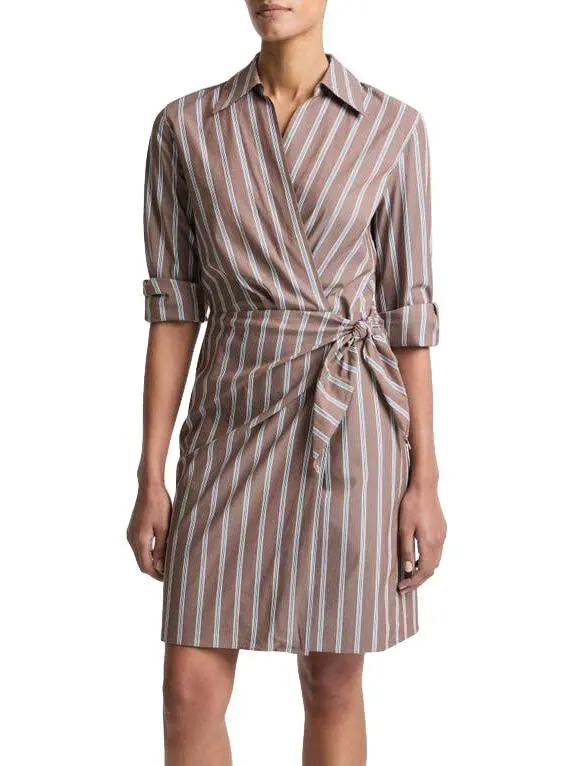 Vince Stripe Long Sleeve Tie Waist Dress - Brown Multi