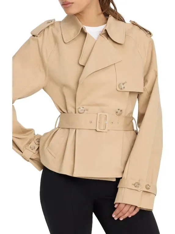 Good American Cropped Trench Jacket - Sandy Fawn