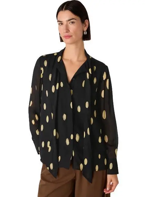Whistles Oval Spot Frill Blouse - Black/multi
