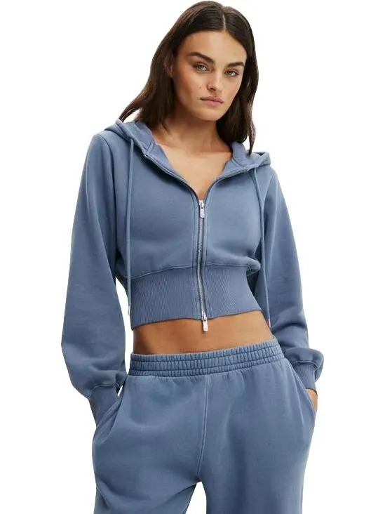 Cotton:on Active Fleece Contour Zip Through - Washed Infinity Blue