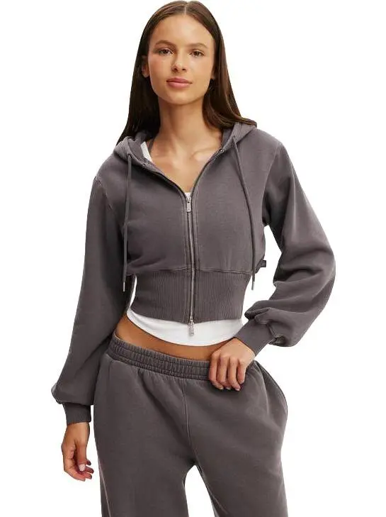 Cotton:on Active Fleece Contour Zip Through - Washed Violet Grey