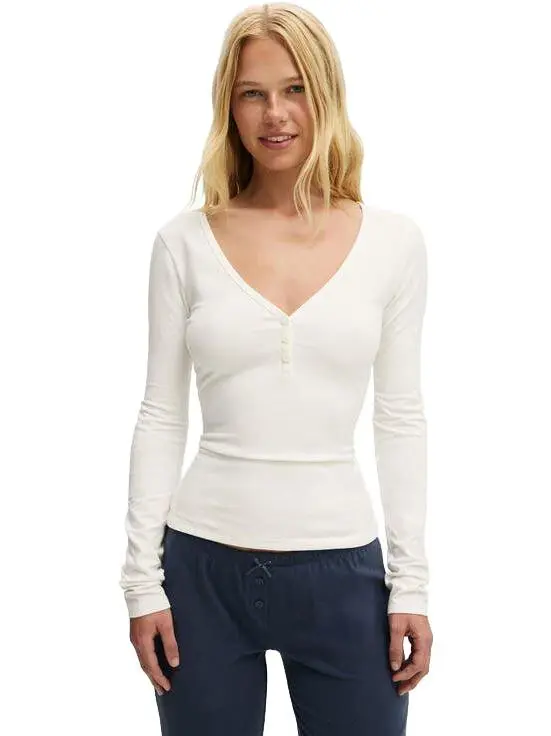Cotton:on Dreamy Soft Henley Long Sleeve - Coconut Milk
