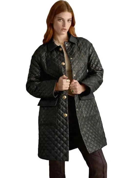 FURNIQ UK Holland Quilted Leather Coat - Black