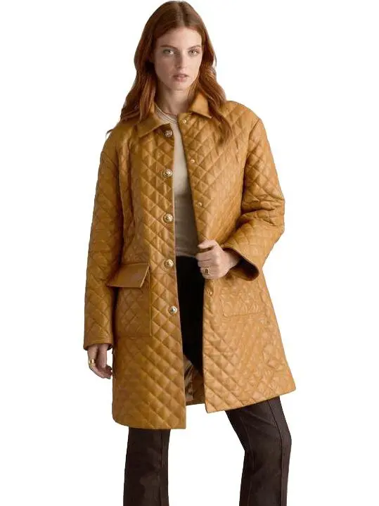 FURNIQ UK Holland Quilted Leather Coat - Caramel