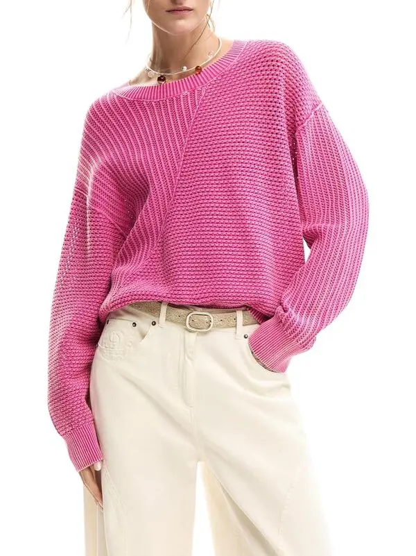 Desigual Fine Gauge Crewneck Sweater - Pink