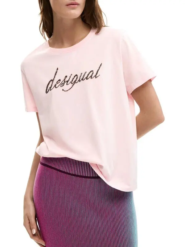 Desigual Embellished Graphic T-shirt - Pink