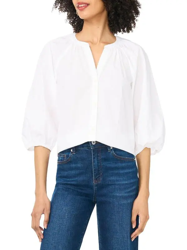 Vince Camuto Raglan Puff-sleeve Top - Ultra White