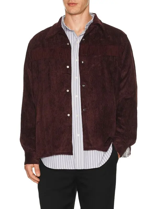 Needles Fringe Open Collar Shirt Rayon Corduroy - Burgundy