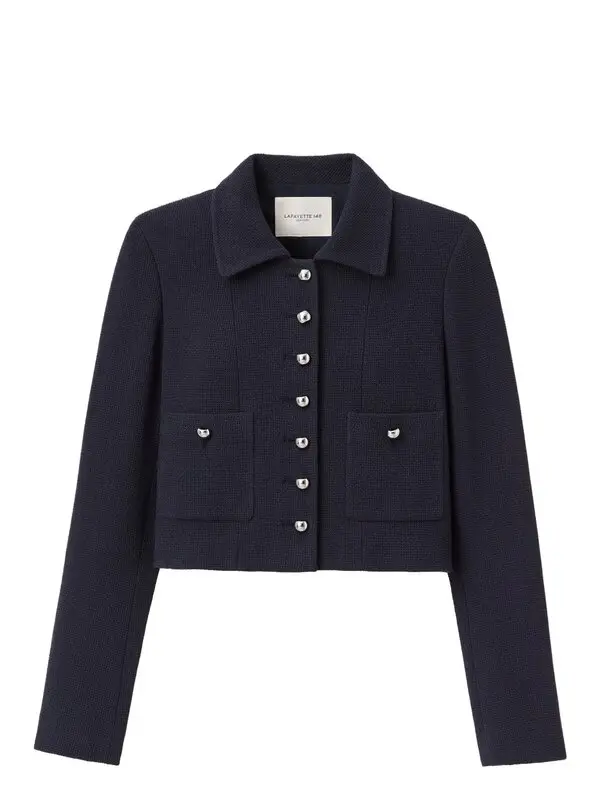 Lafayette 148 New York Cotton Tweed Cropped Jacket - Blue Ink