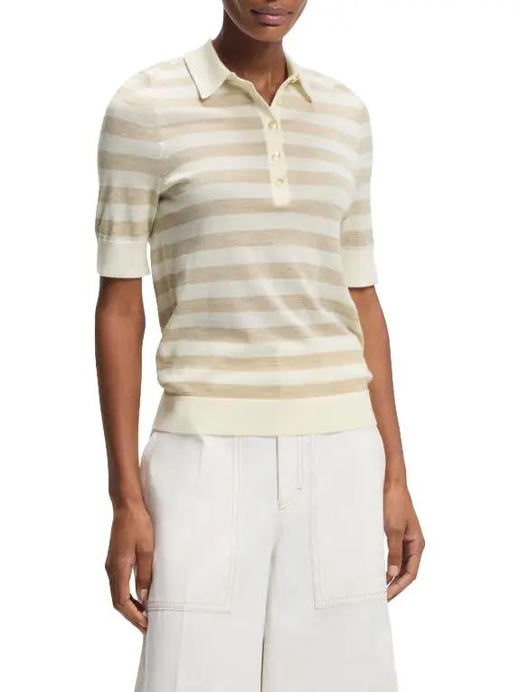 BOSS Fidenka Striped Merino Wool Polo - Pumice Stripe