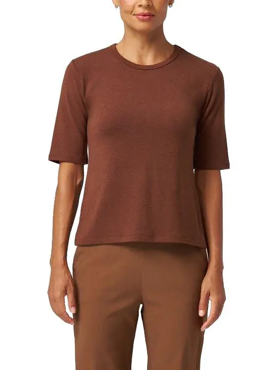 FRANNE GOLDE Structured Knit Elbow Sleeve Tee - Chestnut