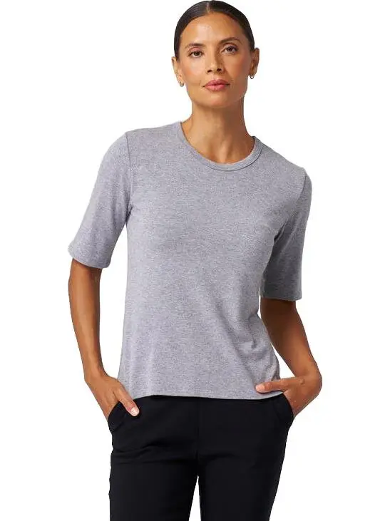 FRANNE GOLDE Structured Knit Elbow Sleeve Tee - Heather Grey
