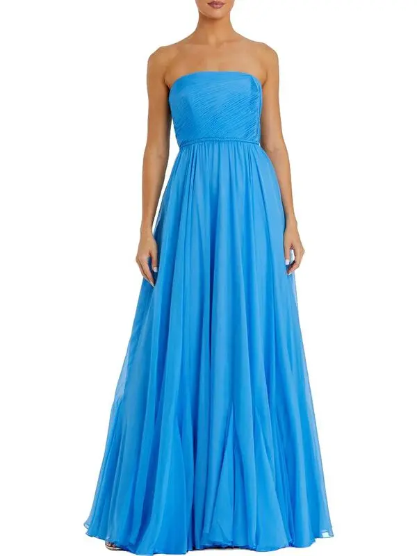 Mac Duggal Strapless Chiffon Gown With Braided Belt - Turquoise