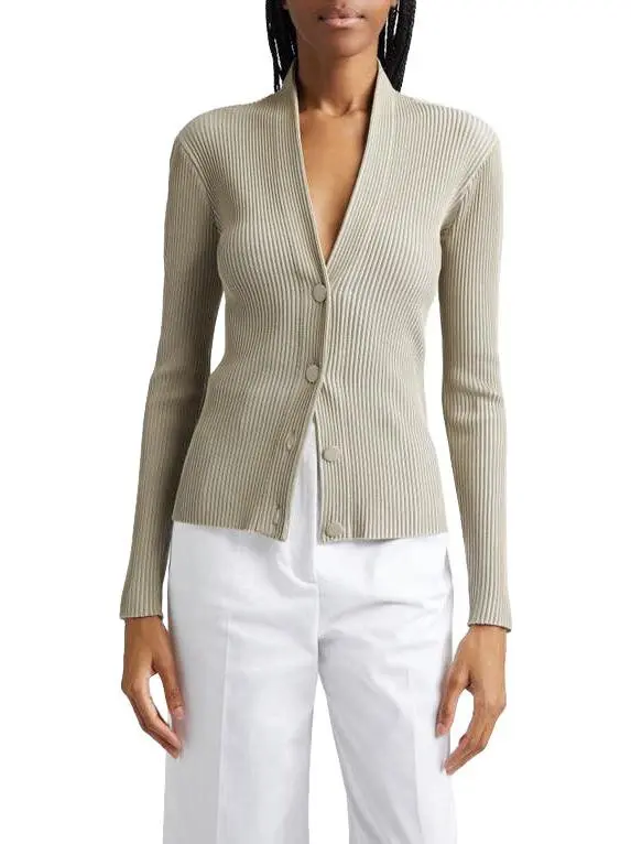 Giorgio Armani Ribbed V-neck Cardigan - Tan
