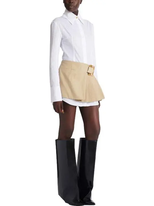 Balmain Short Gabardine Skirt With Belt - Beige