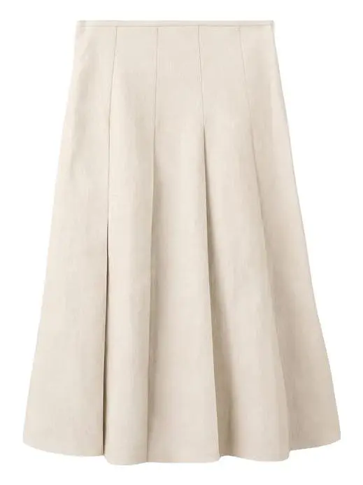Mango Faux Leather Pleated Godet Skirt - Ecru