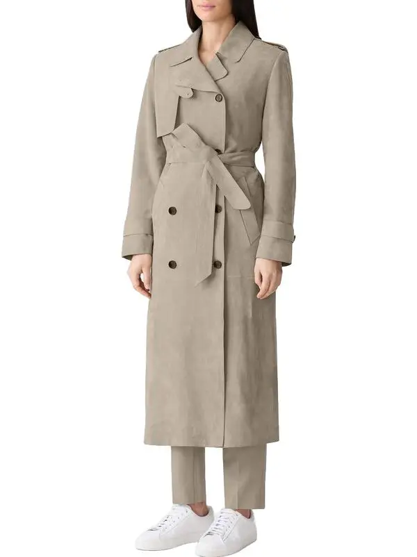 Mackage Double-breasted Suede Trench Coat - Taupe