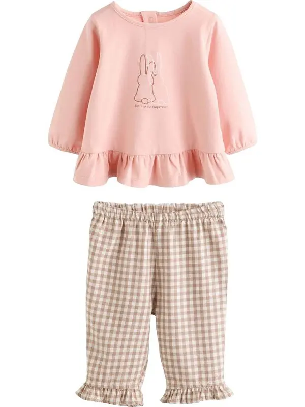 NEXT Bunny Graphic Top & Gingham Pants Set - Pink