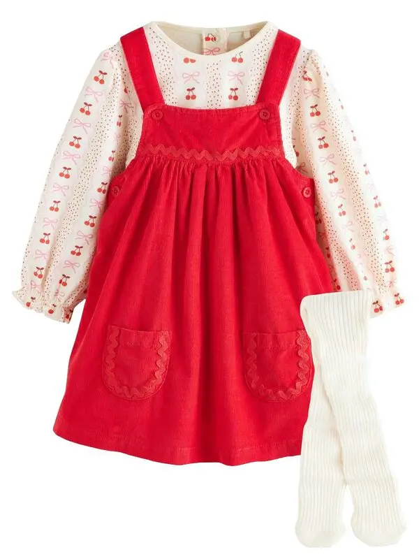 NEXT Bow Corduroy Pinafore Dress Set - Red
