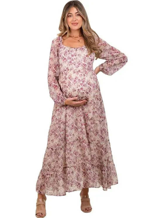 PINKBLUSH Floral Chiffon Maternity Maxi Dress - Mauve
