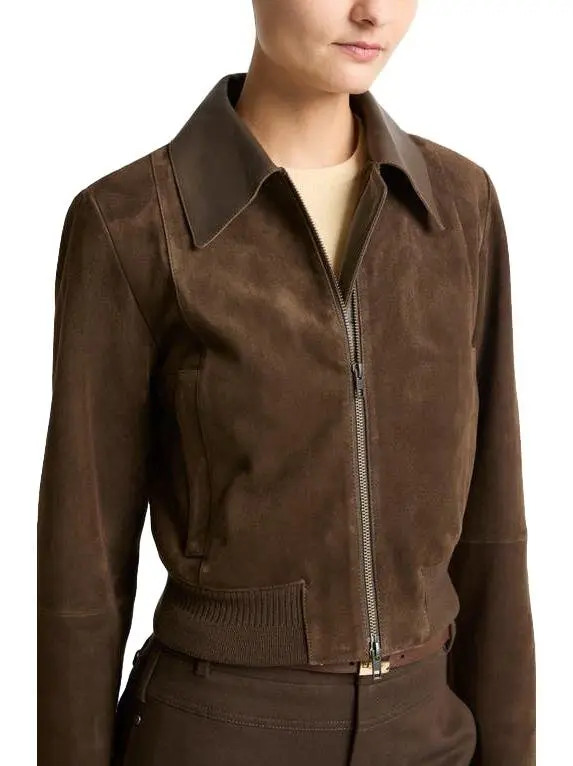 Vince Shrunken Suede Bomber Jacket - Willow