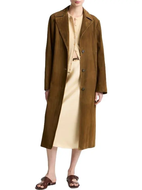 Vince Long Suede Coat - Wood Moss