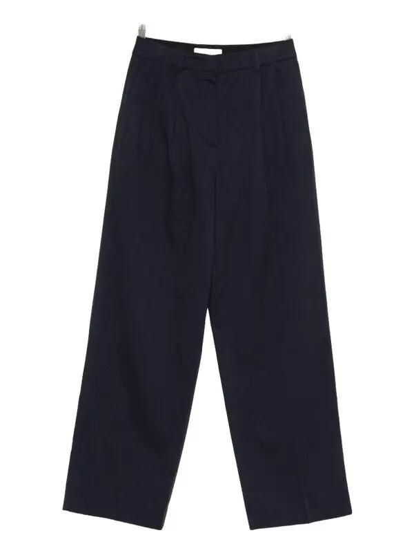 DUNST Cotton Blend Pleated Chino Trousers - Blue