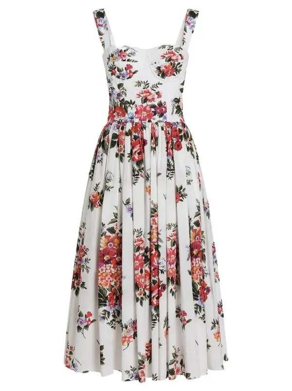 Dolce & Gabbana Floral Print Long Dress - White