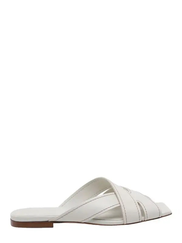 TOD'S Leather Flat Sandals - White