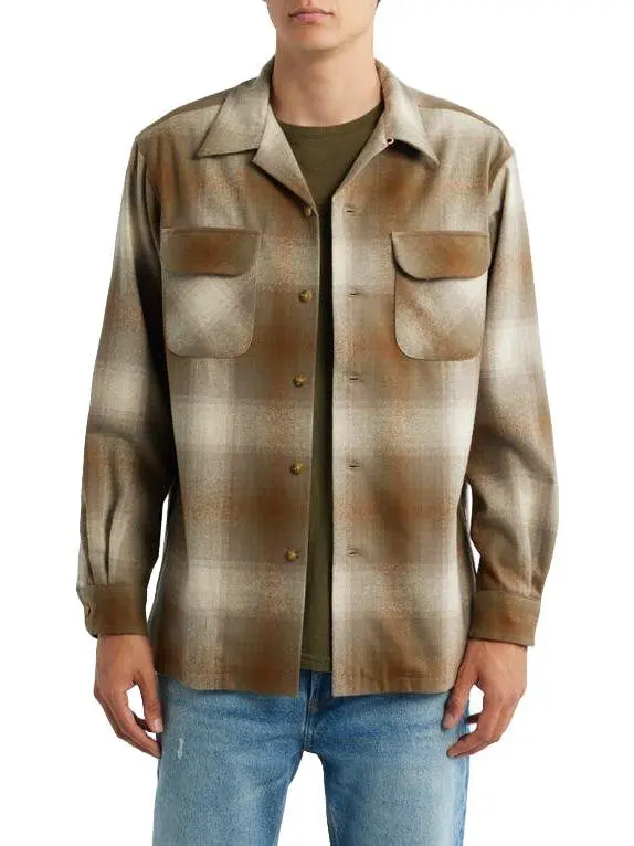 Pendleton Board Plaid Wool Flannel Button-up Shirt - Tan Mix/olive Ombre
