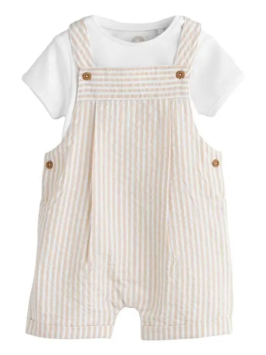 NEXT Seersucker Cotton Overalls & T-shirt Set - Neutral