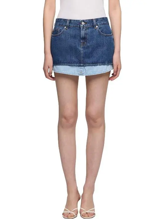 7 For All Mankind Layered Denim Mini Skirt - Shadow