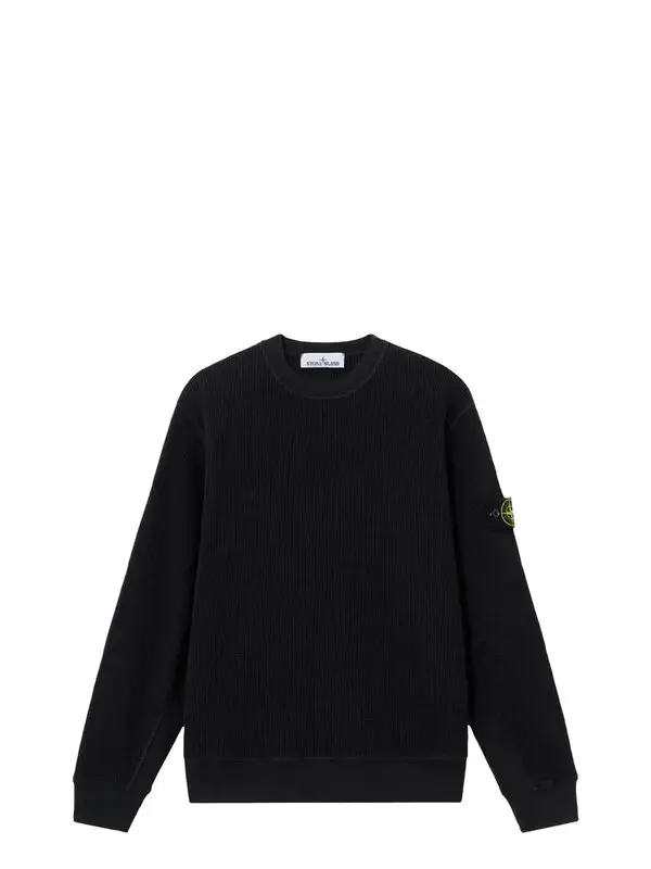 Stone Island Organic Cotton Waffle Fleece Crewneck Sweatshirt - Black