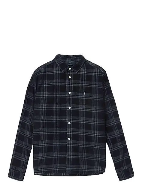 ALLSAINTS Rockley Logo-embroidered Checked Cotton Shirt - Surge Black
