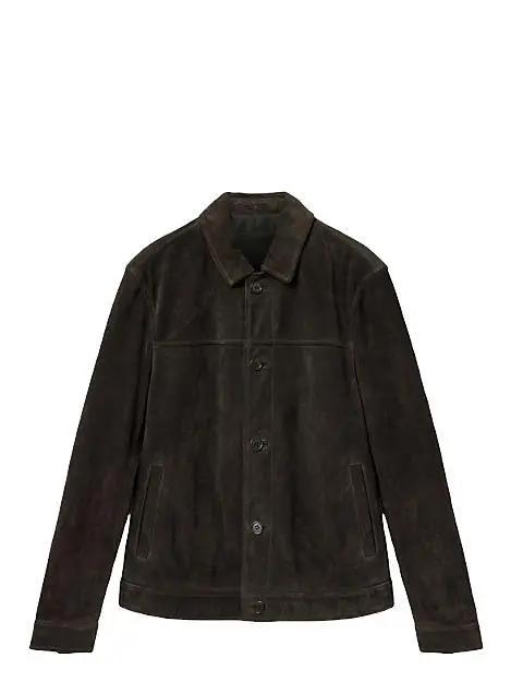 ALLSAINTS Nates Suede Button-down Jacket - Tanner Black