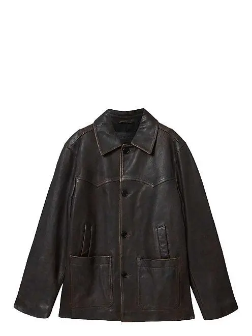 ALLSAINTS Hartwell Leather Coat - Cognac Brown