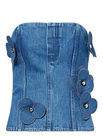 David Koma Floral-embellished Denim Corset Top - Indigo