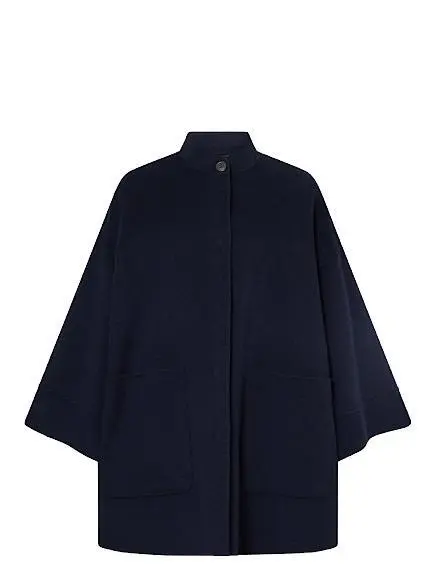 Max Mara Fulcro Band-collar Wool-blend Coat - Navy