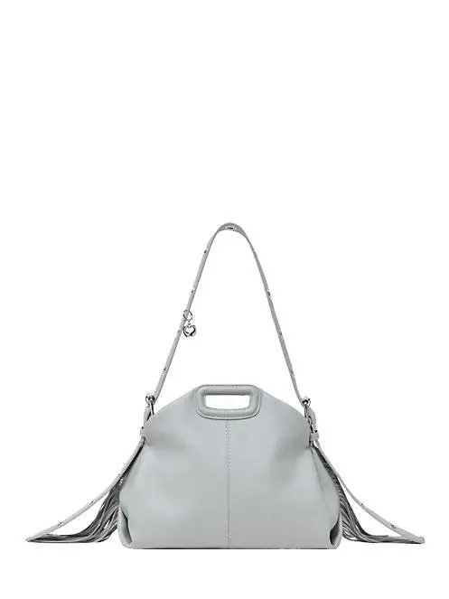 Maje Leather Shoulder Bag - Light Grey
