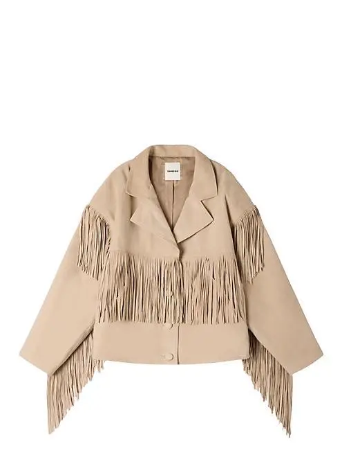 Sandro Oversized Fringed Suede Jacket - Beige