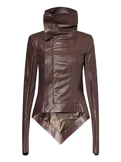 Rick Owens Naska Funnel-neck Leather Biker Jacket - Macassar