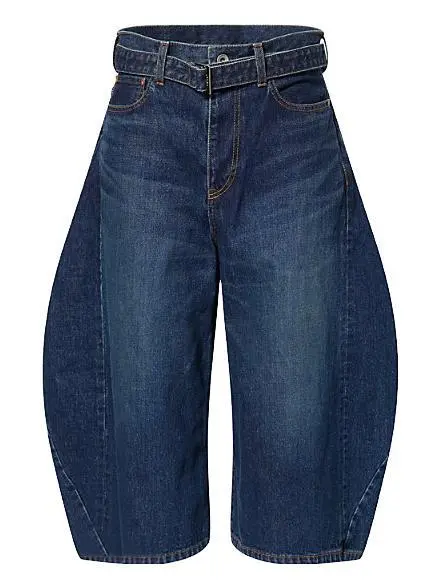 Sacai Cropped Wide-leg Denim Jeans - Blue