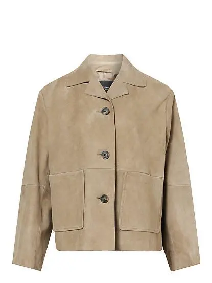 Max Mara Palchi Camp-collar Suede Jacket - Mud