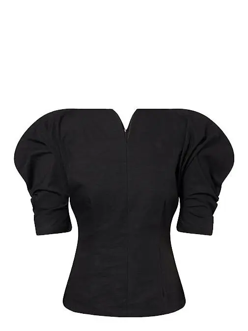 DESTREE Janet Puff-sleeve Cotton Top - Black