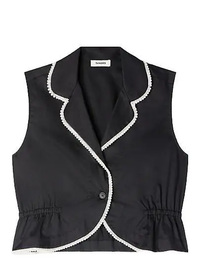 Sandro Beaded-trim Sleeveless Cotton Top - Black