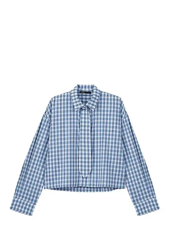 Maje Checked Rhinestone-embellished Cotton Shirt - Blue Check Print