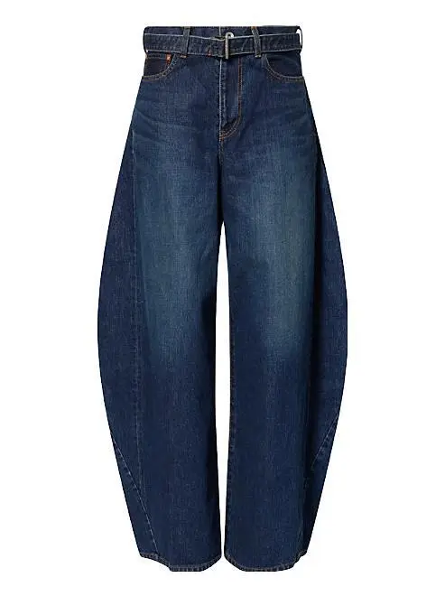 Sacai Belted Barrel-leg Denim Jeans - Blue