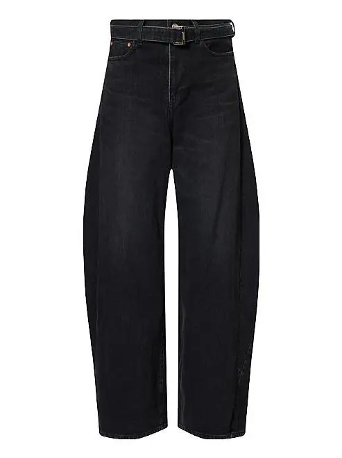 Sacai Belted Barrel-leg Denim Jeans - Blue