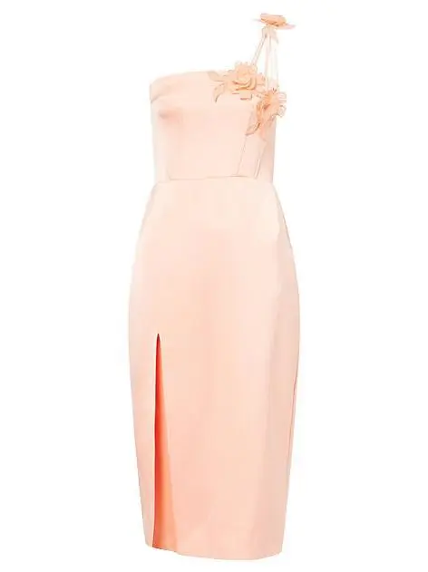 David Koma Floral-embellished Satin Midi Dress - Peach