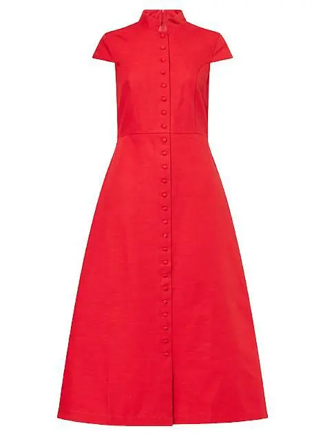 DESTREE Amoako Button-front Cotton Midi Dress - Red